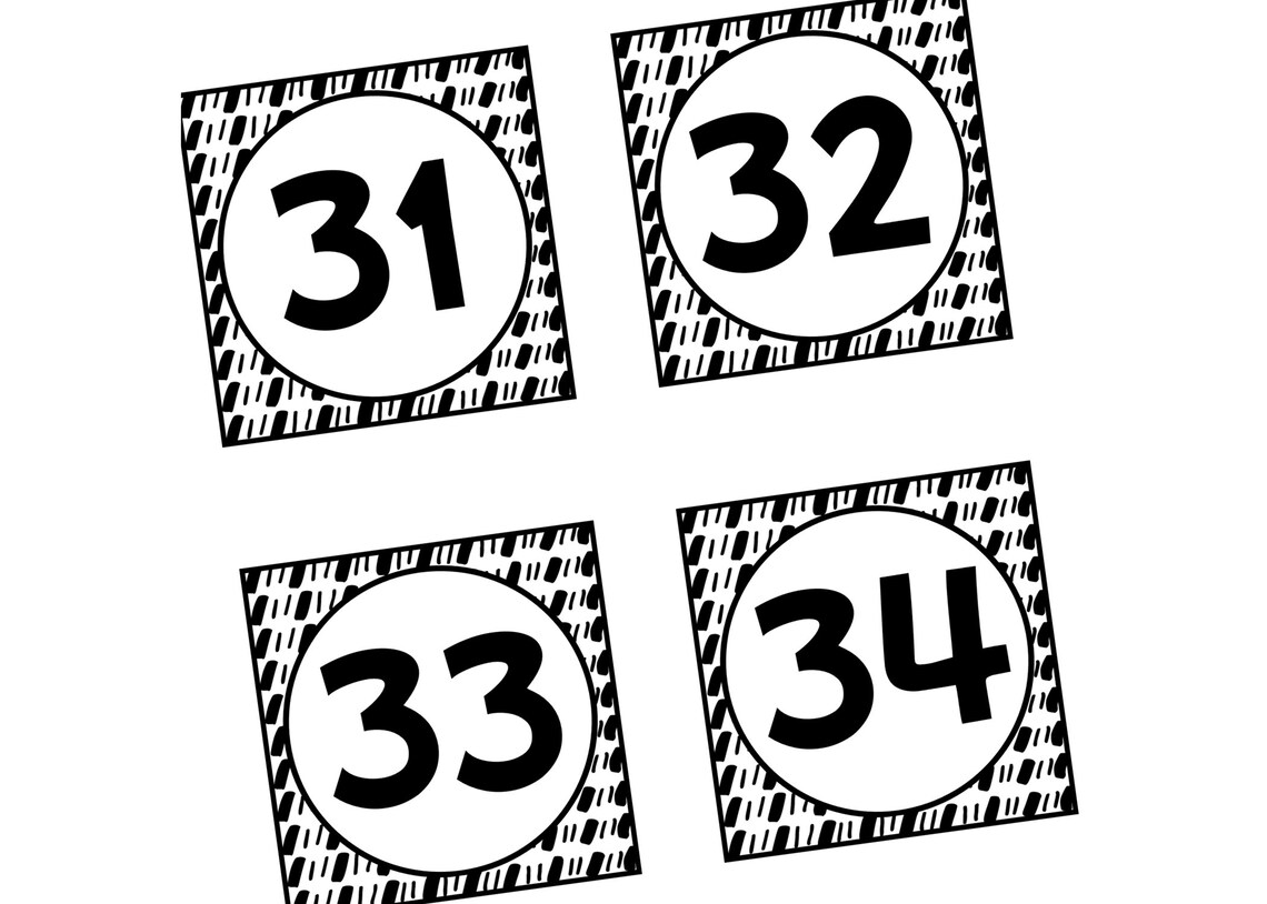 Printable Black and White Number Labels, Calendar Number Labels ...
