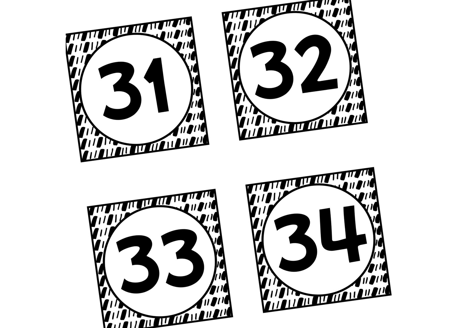 Printable Black and White Number Labels, Calendar Number Labels ...