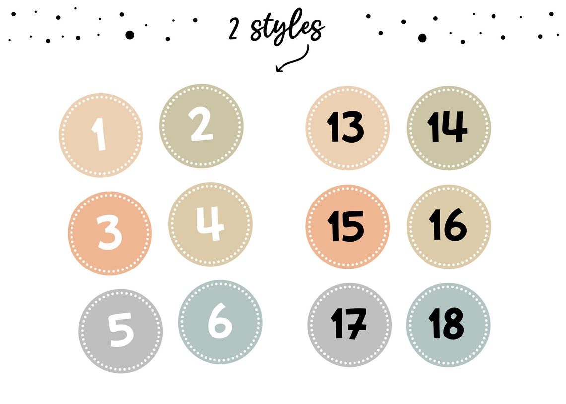 Printable Number Labels Bundle Pack, Round Number Labels, Black and ...