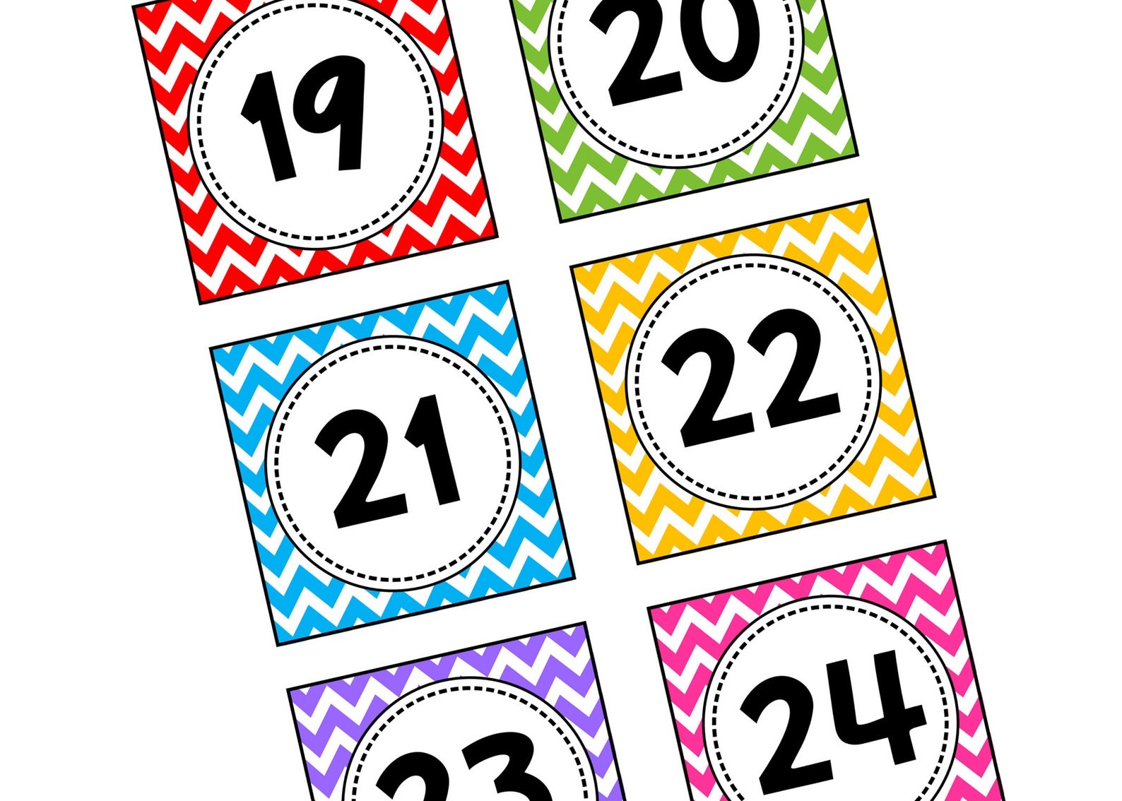 Printable Classroom Number Labels, Calendar Numbers, Bright Chevron ...