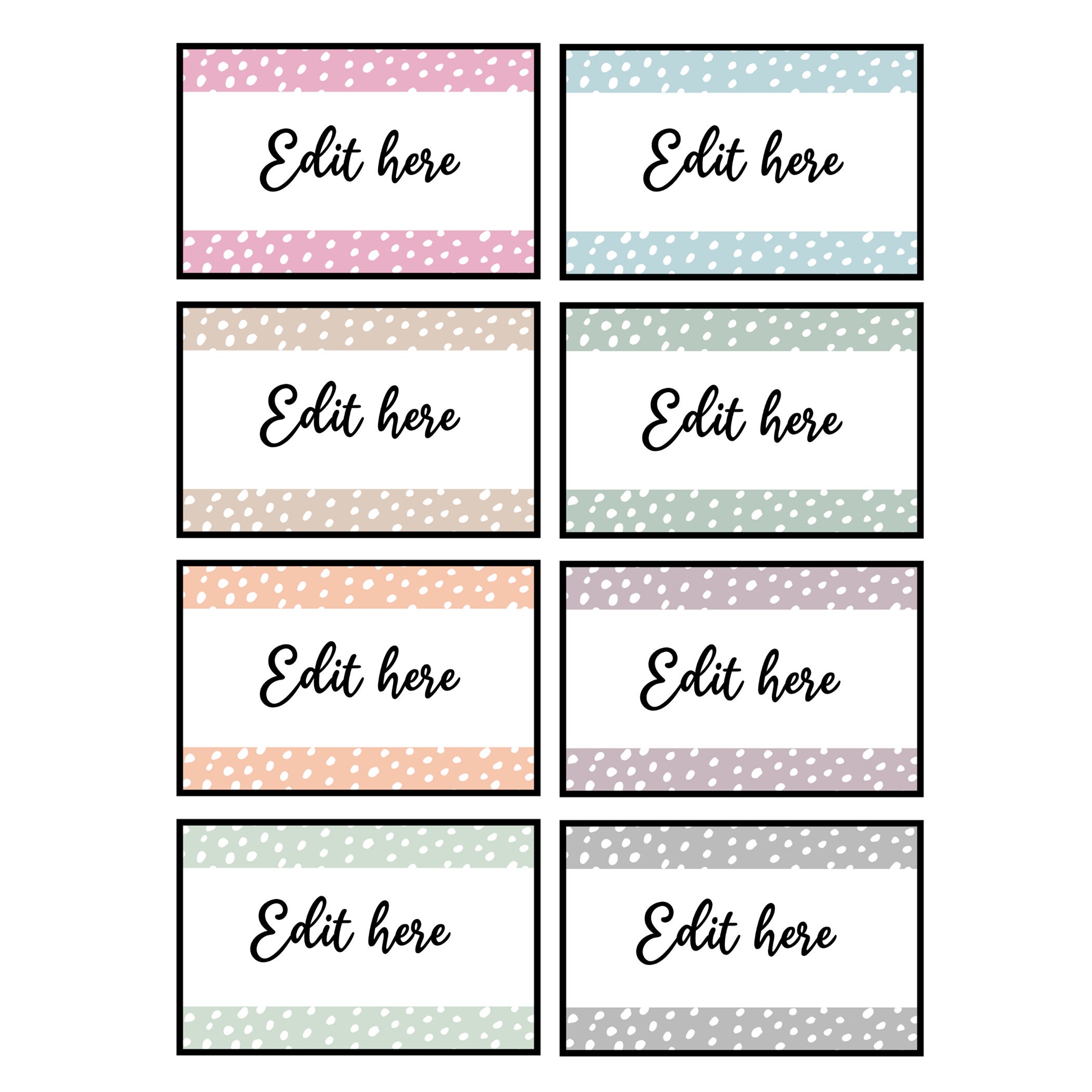 Printable Boho Spotty Name Tags, Cubbylabels, Editable Nametape, Name ...
