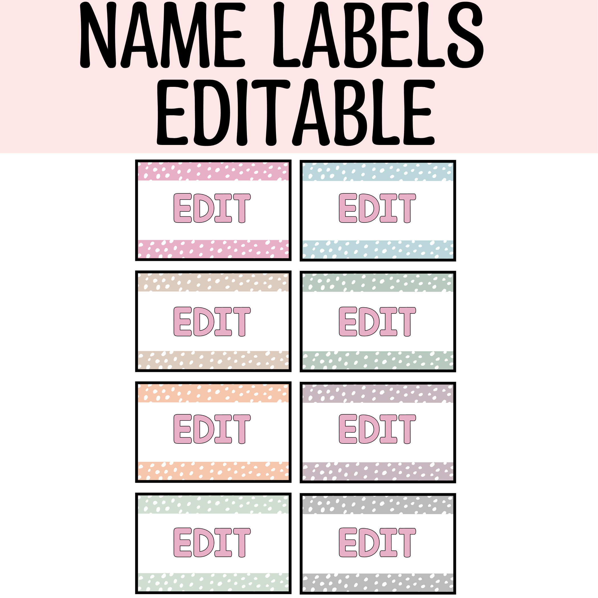 Printable Boho Spotty Name Tags, Cubbylabels, Editable Nametape, Name ...