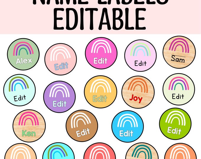 Back to School Round Name Tags, Printable Bright Student Name Tags ...