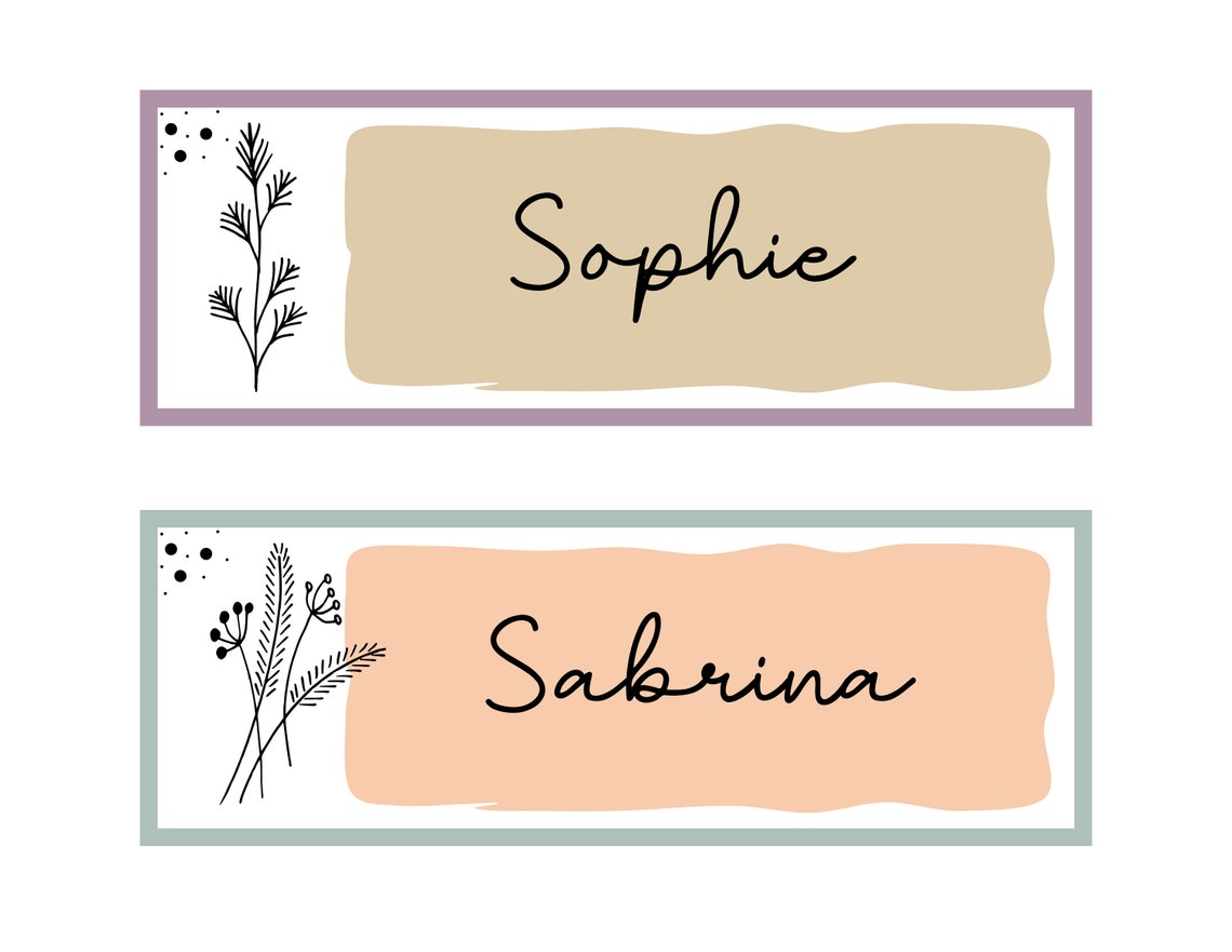 Boho Classroom Name Tags, Neutral Colors, Botanical Graphics (PPTX File ...