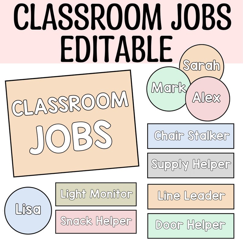 Printable Modern Calm Colors Classroom Jobs Labels, Students' Jobs ...