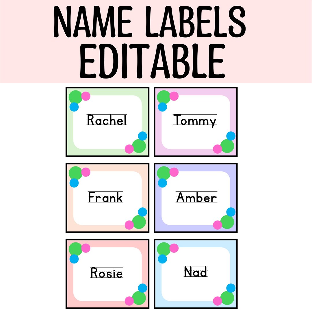 Pastel Polka Dots Nametags, Editable Name Plates, Book Bin Labels ...