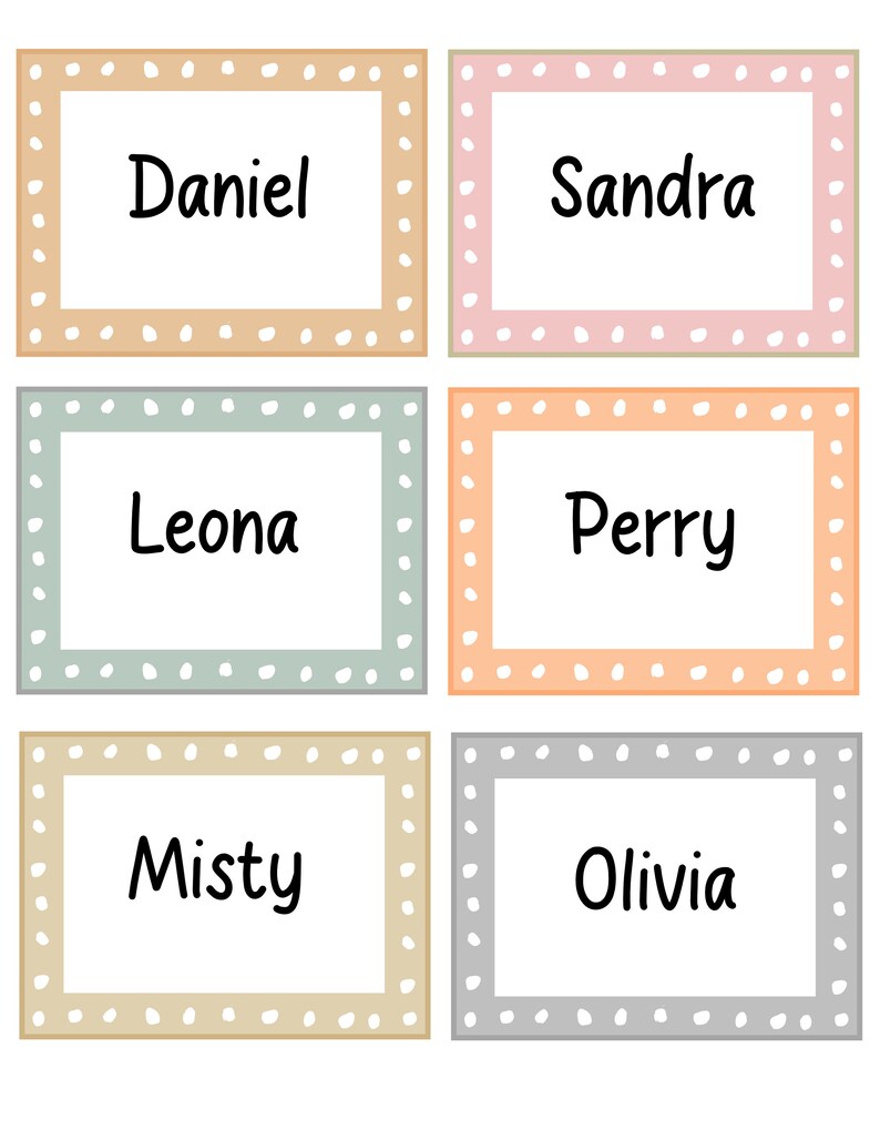 Printable Boho Spotty Student Name Labels, Classroom Labels, Nursery ...