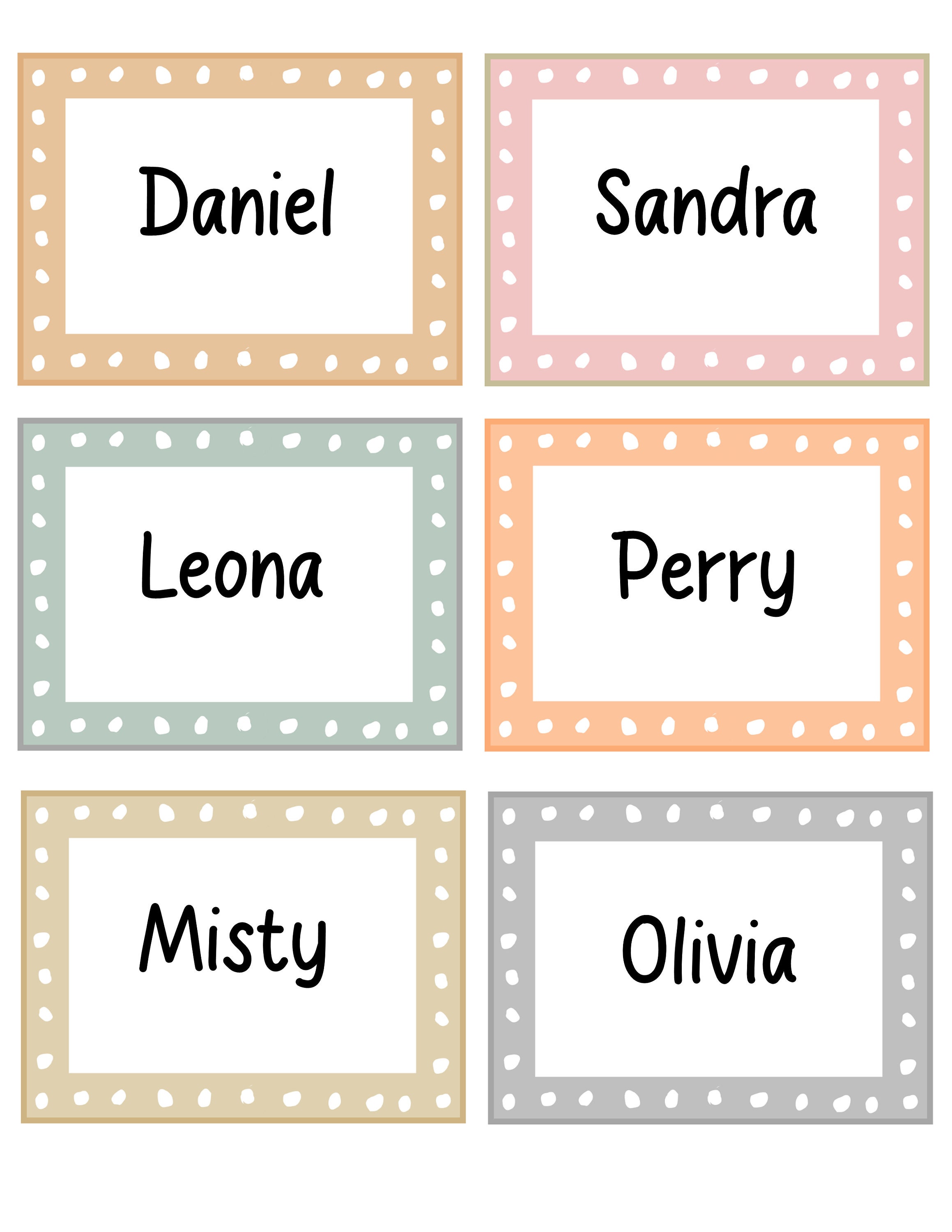 Printable Boho Spotty Student Name Labels, Classroom Labels, Nursery ...
