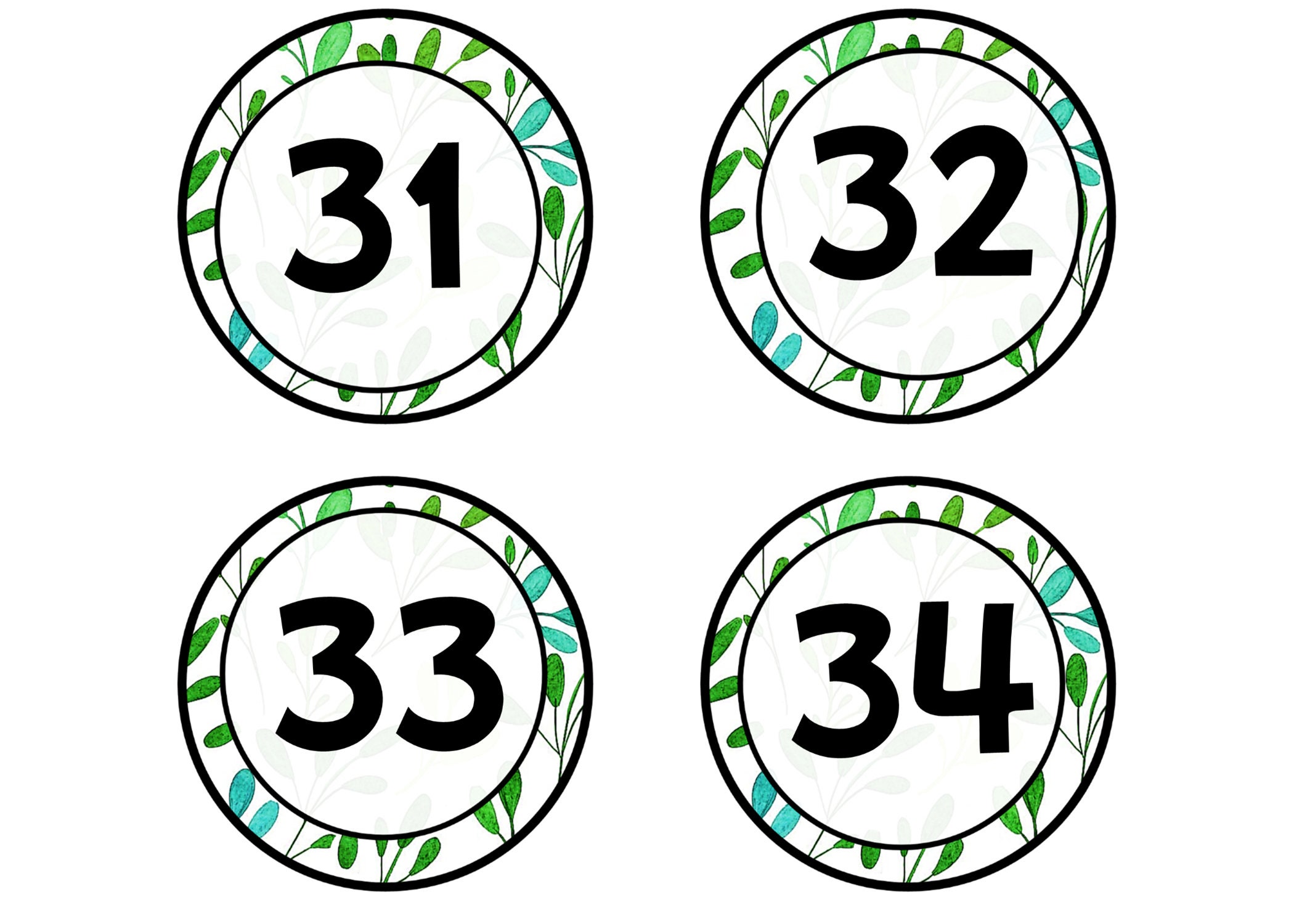 Printable Round Botanical Number Labels, Back to School Number Labels ...