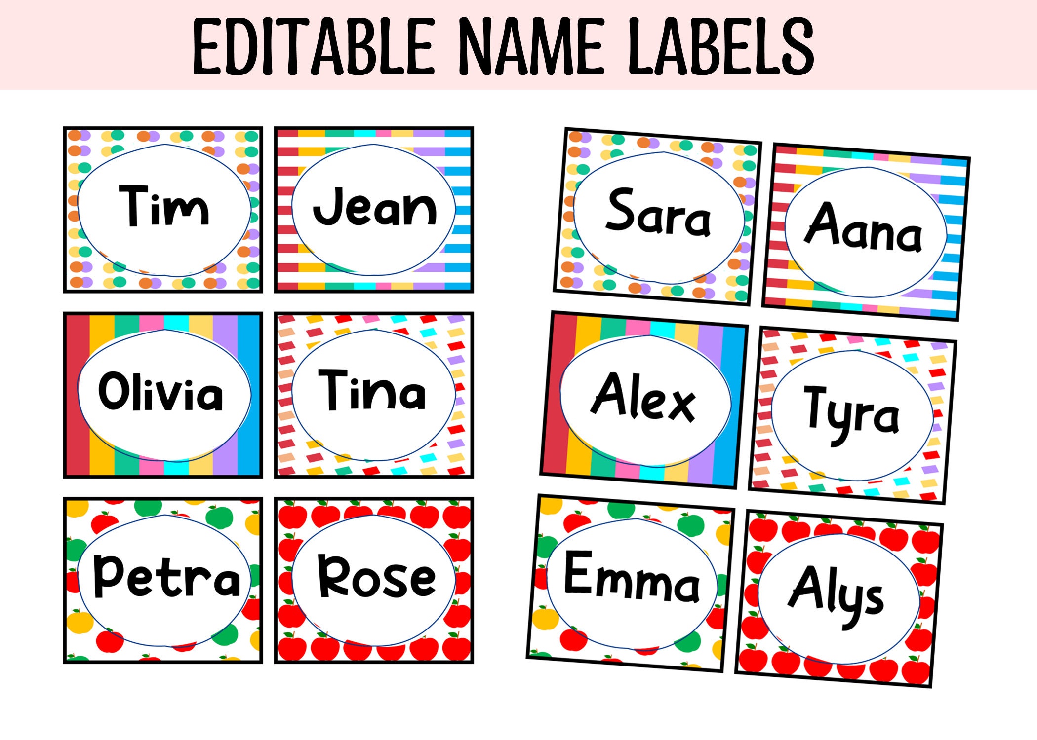 Printable Colorful Student Name Tags, Student Name Labels, Bright ...