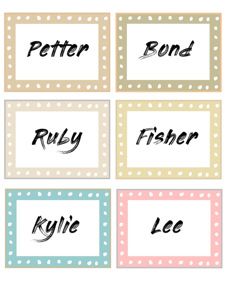 Printable Boho Spotty Student Name Labels, Classroom Labels, Nursery ...