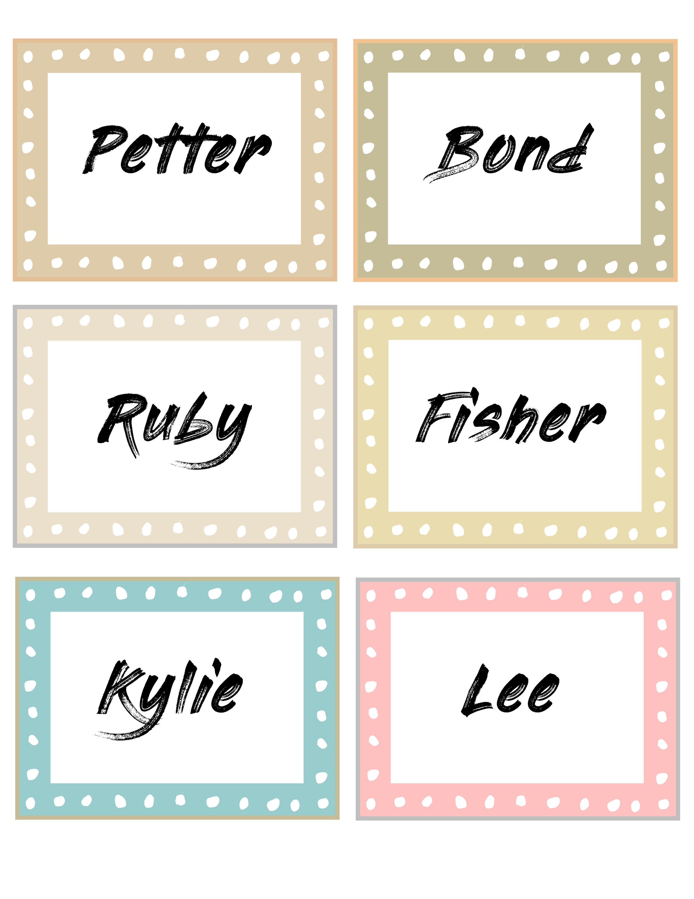 Printable Boho Spotty Student Name Labels, Classroom Labels, Nursery ...