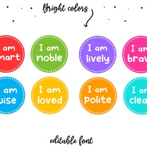 Bright Round Positive Affirmation Labels, Printable Student Affirmation ...