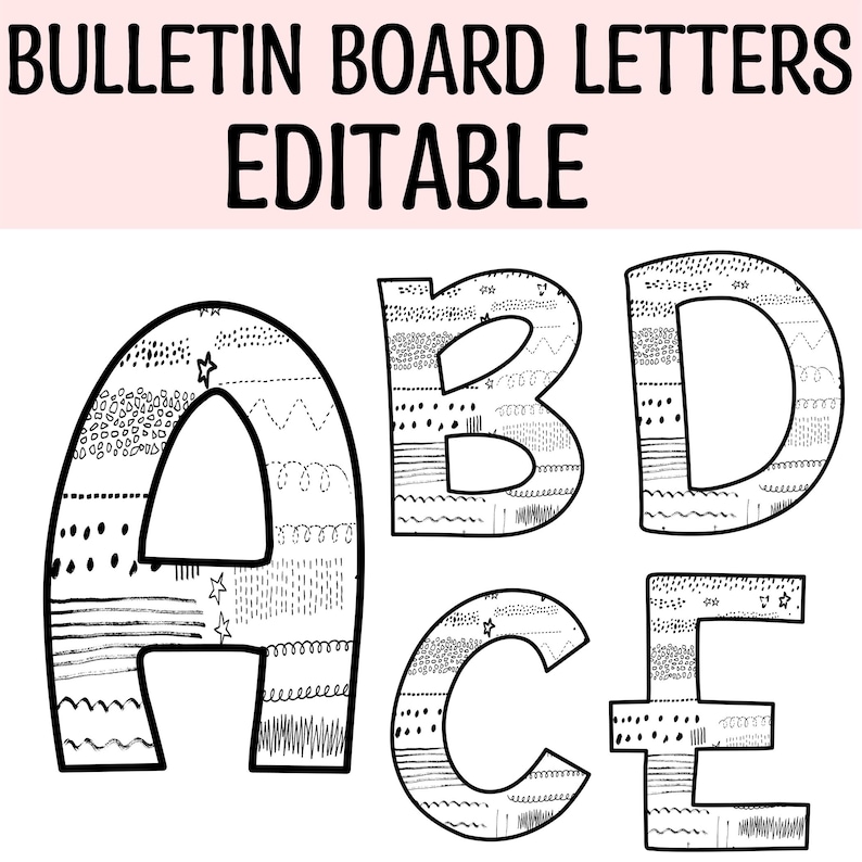 Printable Abstract Bulletin Board Letters, Black and White Alphabet ...