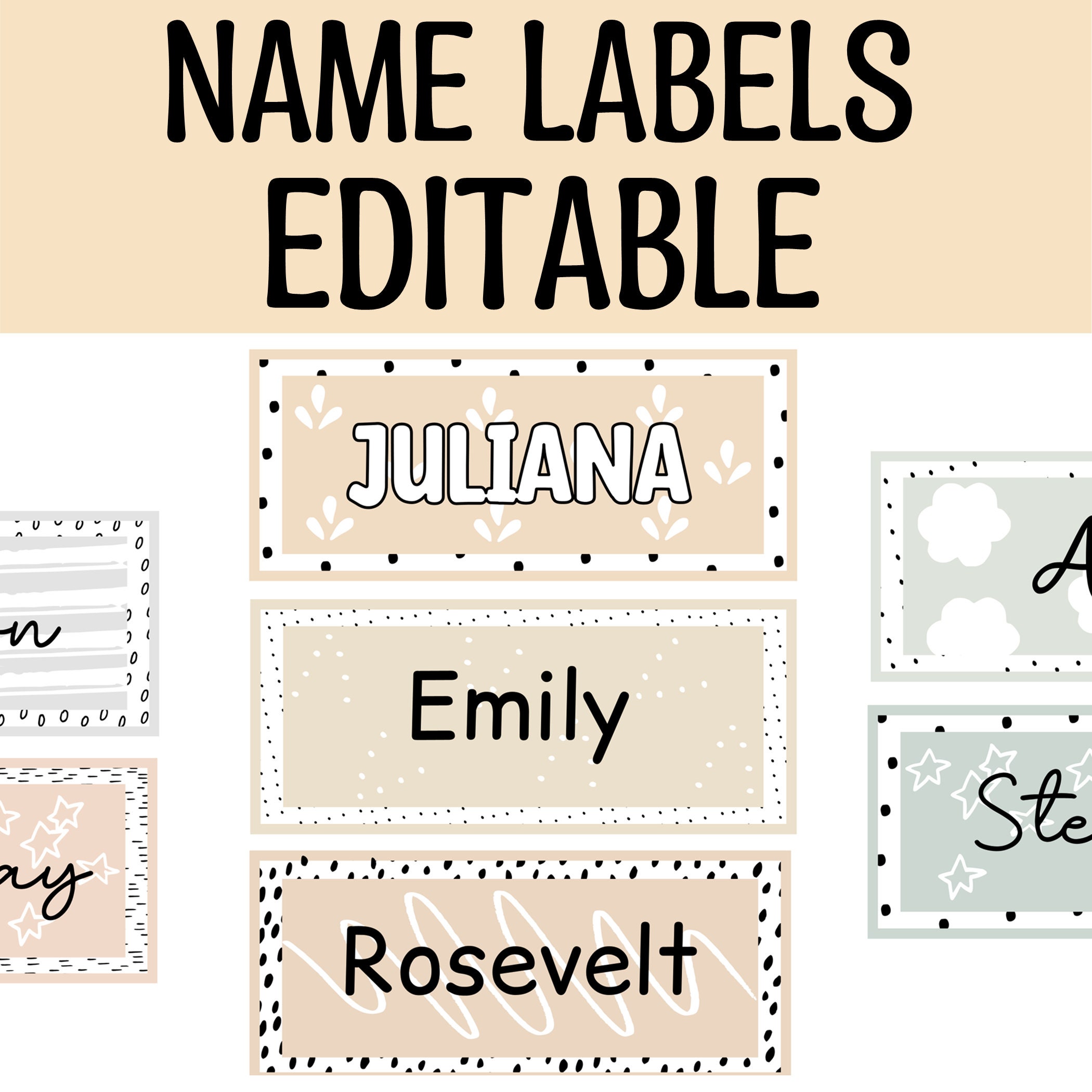 Printable Boho Neutral Name Labels, Student Name Labels, Classroom ...