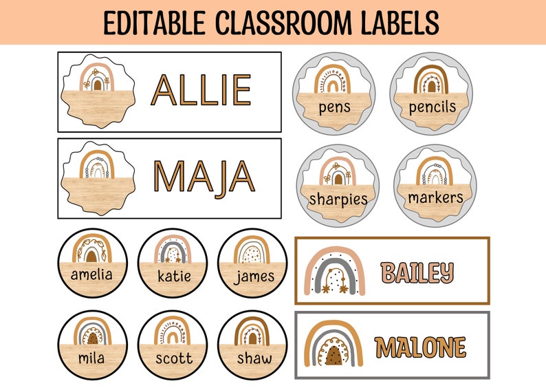 Editable Boho Neutral Rainbow Student Name Tags, Cubbies Labels - Etsy ...