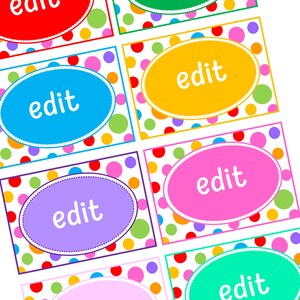 Polka Dots Labels, Printable Bright Name Labels, Student Name Tags ...