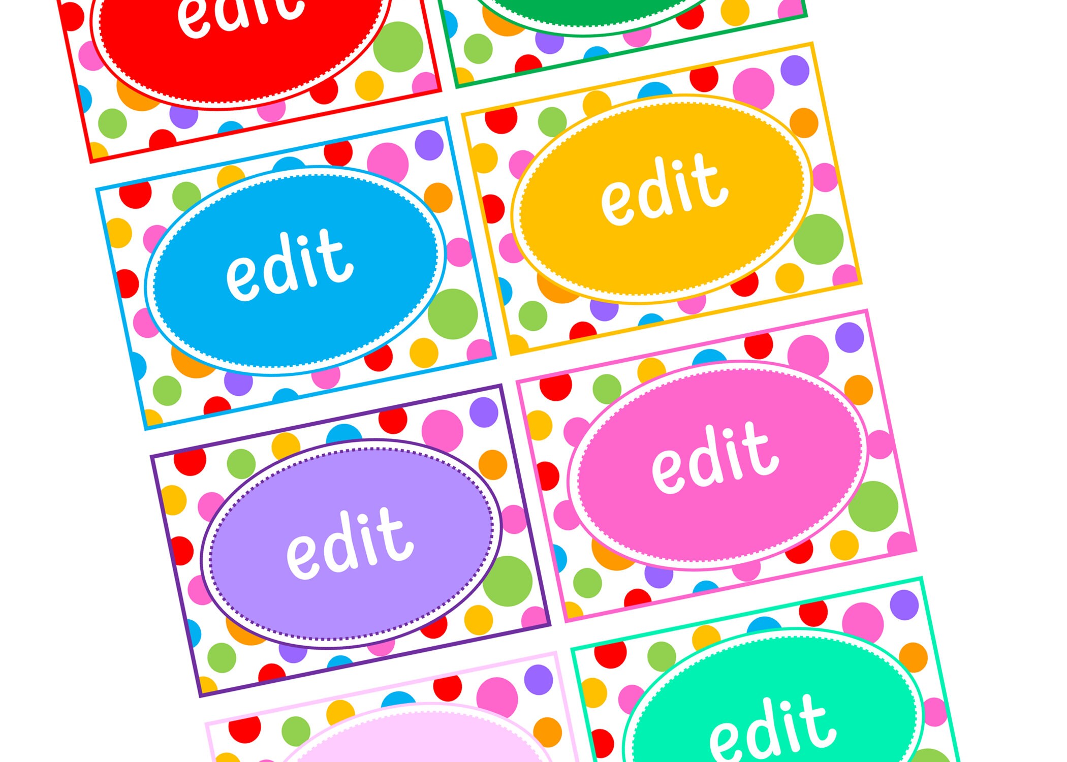 Polka Dots Labels, Printable Bright Name Labels, Student Name Tags ...