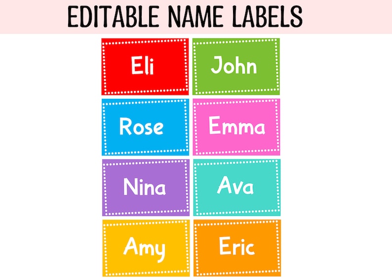 Printable Name Tags, Bright Kids Name Labels, Bright Cubby Labels ...