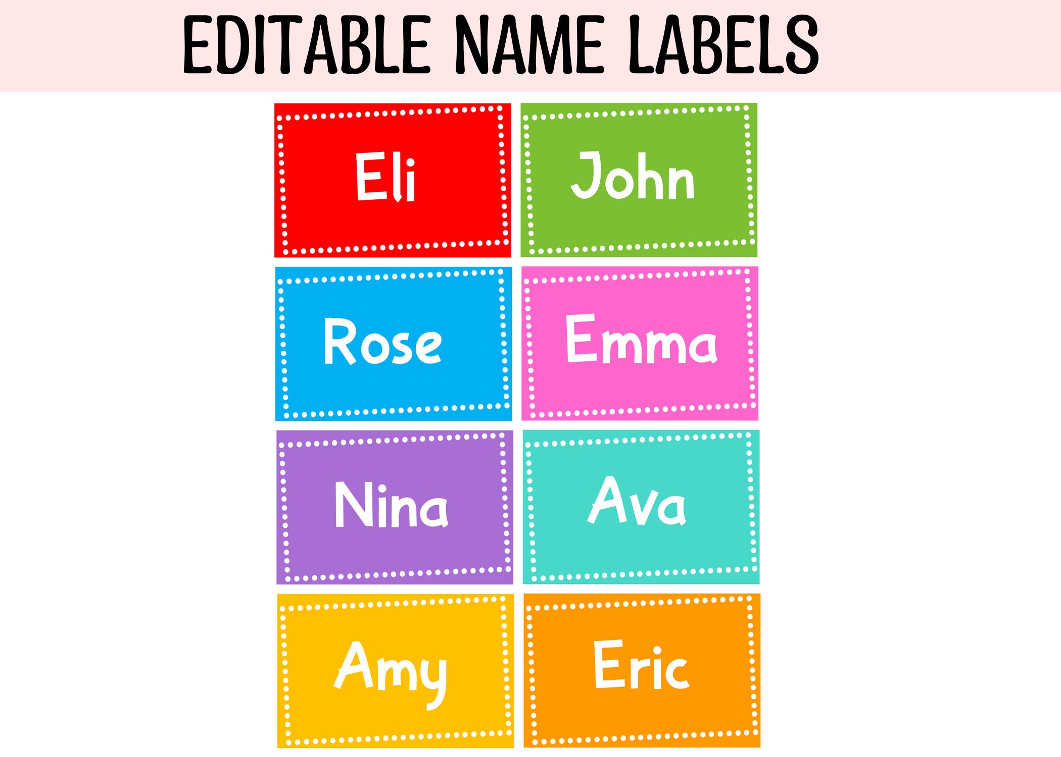 Printable Name Tags, Bright Kids Name Labels, Bright Cubby Labels ...