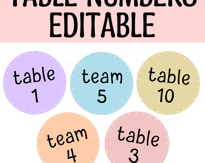 Classroom Table Numbers, Student Group Numbers, Class Team Labels ...