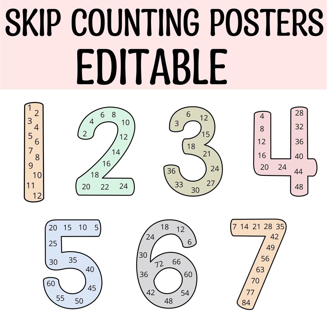 Printable Calm Colors Skip Counting Posters, Large Numbers Wall Display ...