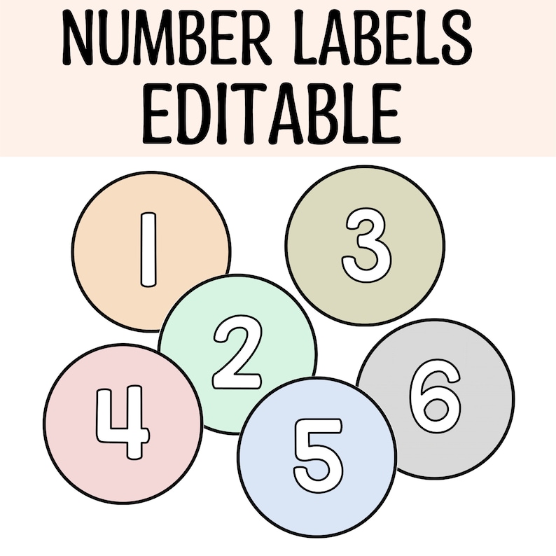 Back to School Calm Colors Calendar Numbers, Round Number Labels ...