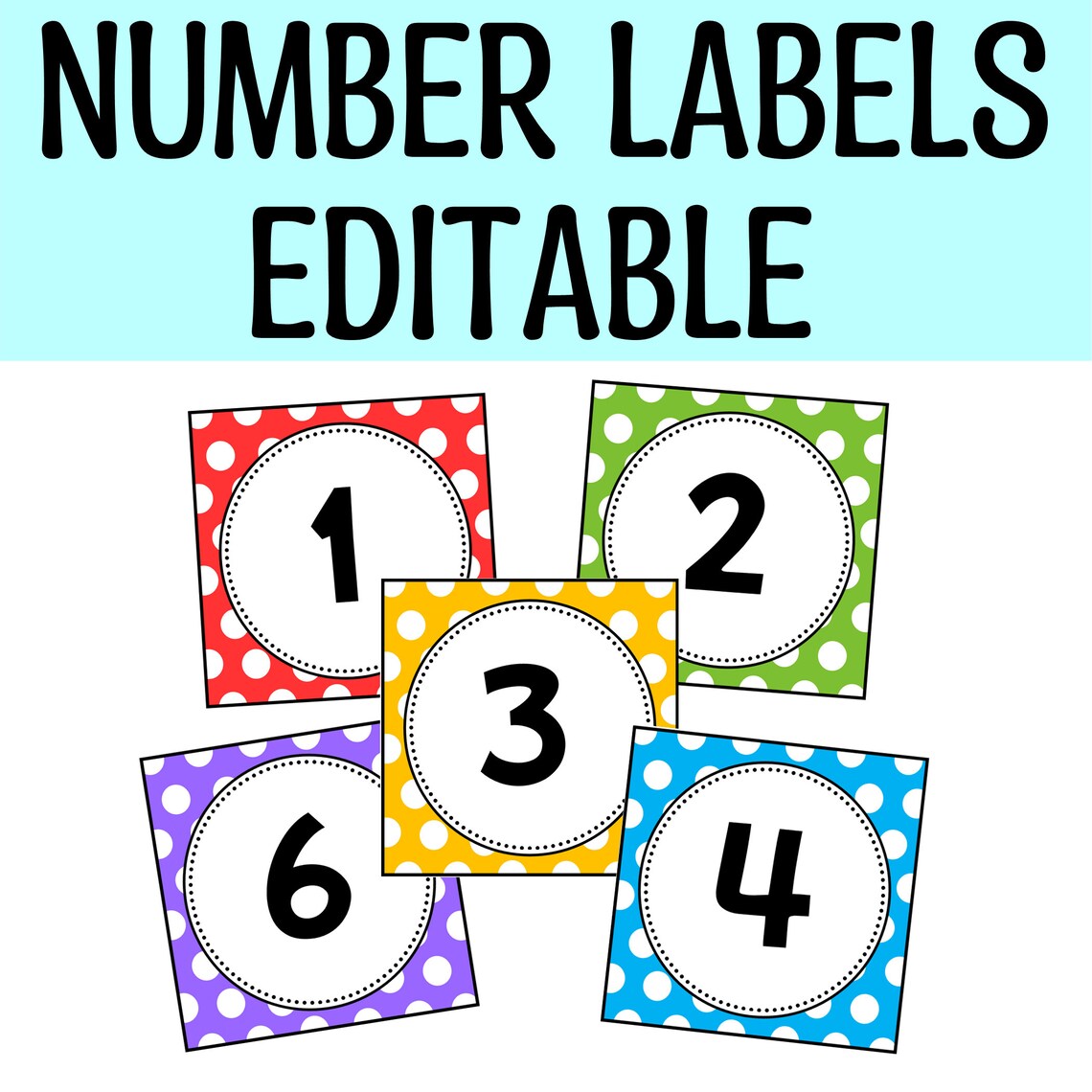 Bright Polka Dots Number Labels, Calendar Number Labels, Locker Numbers ...