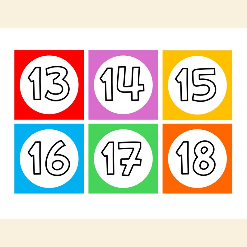 Printable Bright, Colorful Number Labels, Classroom Calendar Number ...