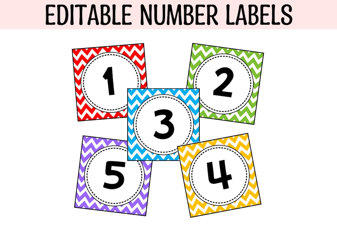 Printable Classroom Number Labels, Calendar Numbers, Bright Chevron ...