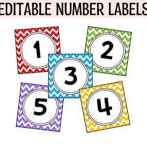 Printable Classroom Number Labels, Calendar Numbers, Bright Chevron ...