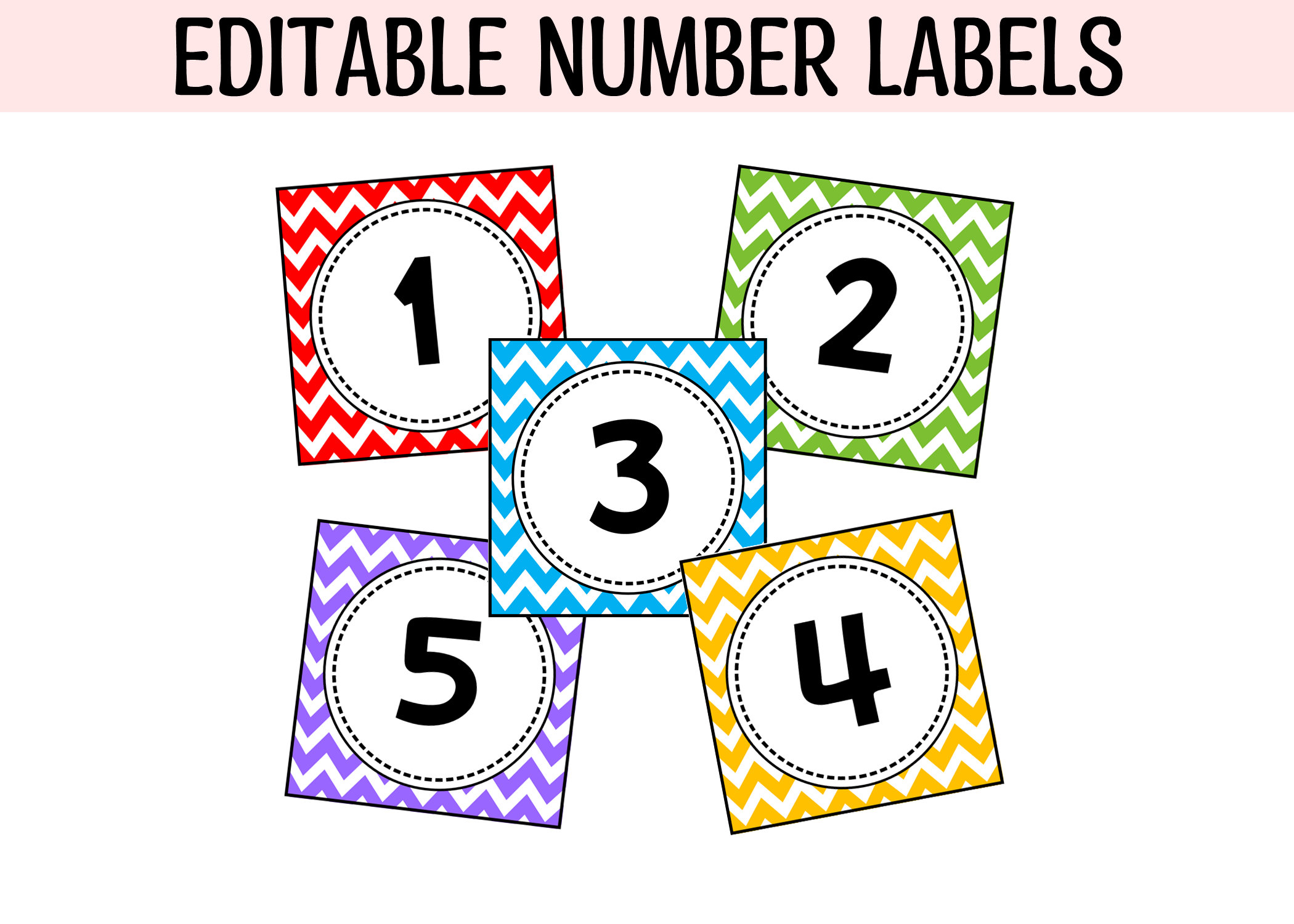 Printable Classroom Number Labels, Calendar Numbers, Bright Chevron ...