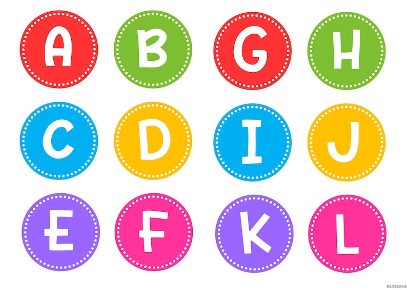 Printable Round Alphabet Letters, Bright Alphabet Letters Posters ...