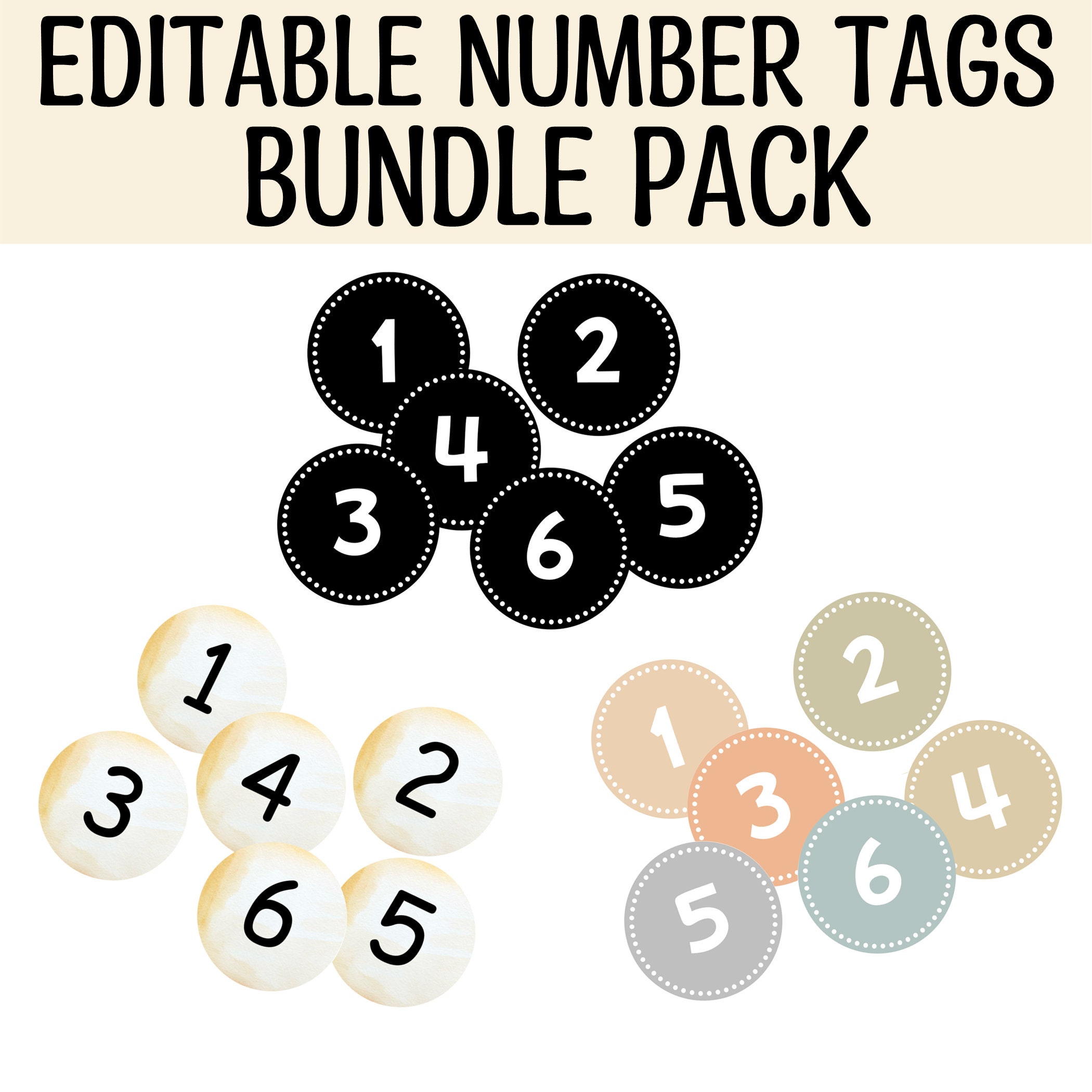 Printable Number Labels Bundle Pack, Round Number Labels, Black and ...