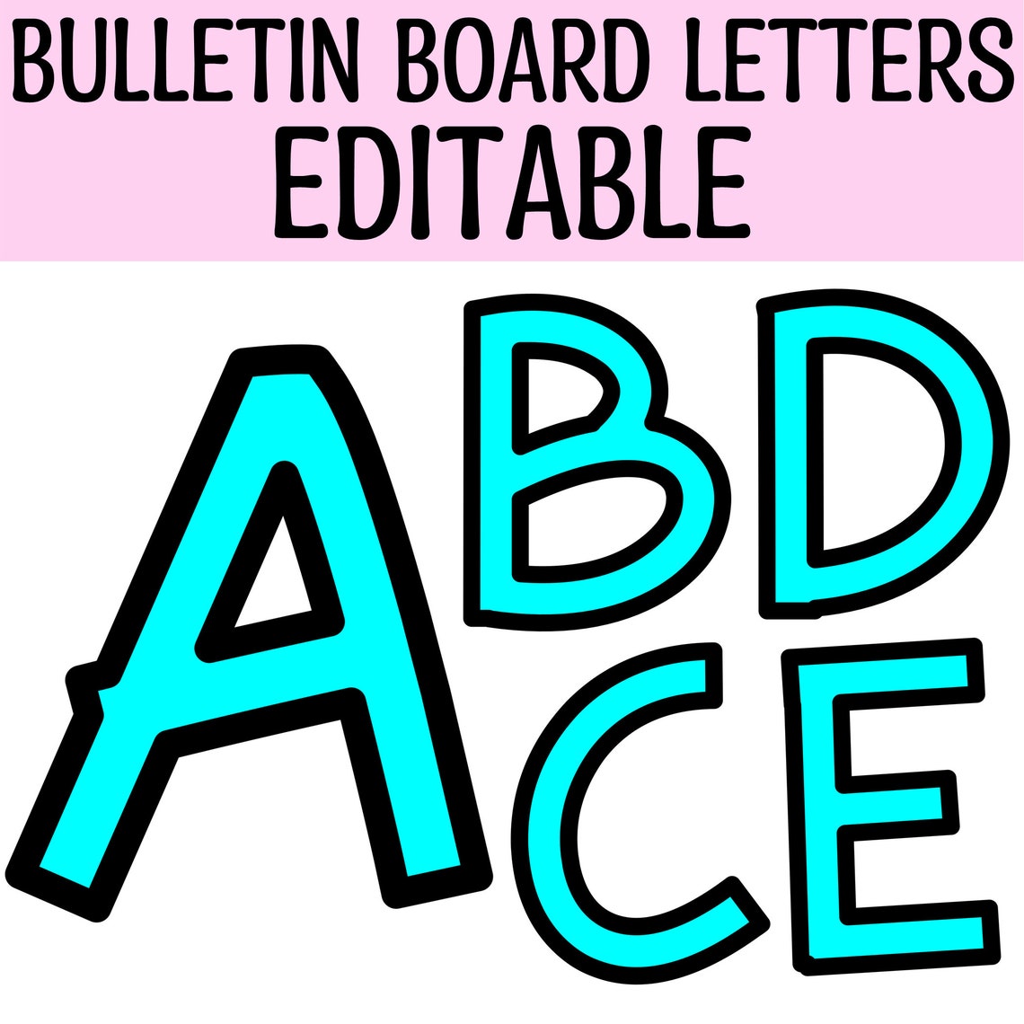 Printable Cyan Bulletin Board Large Alphabet Letters, Editable Alphabet ...