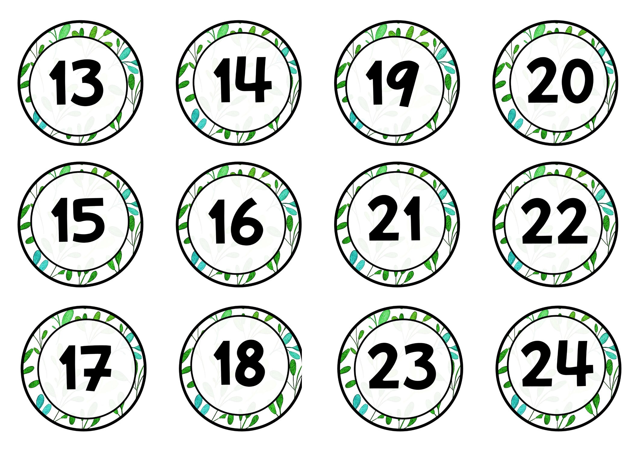 Printable Round Botanical Number Labels, Back to School Number Labels ...