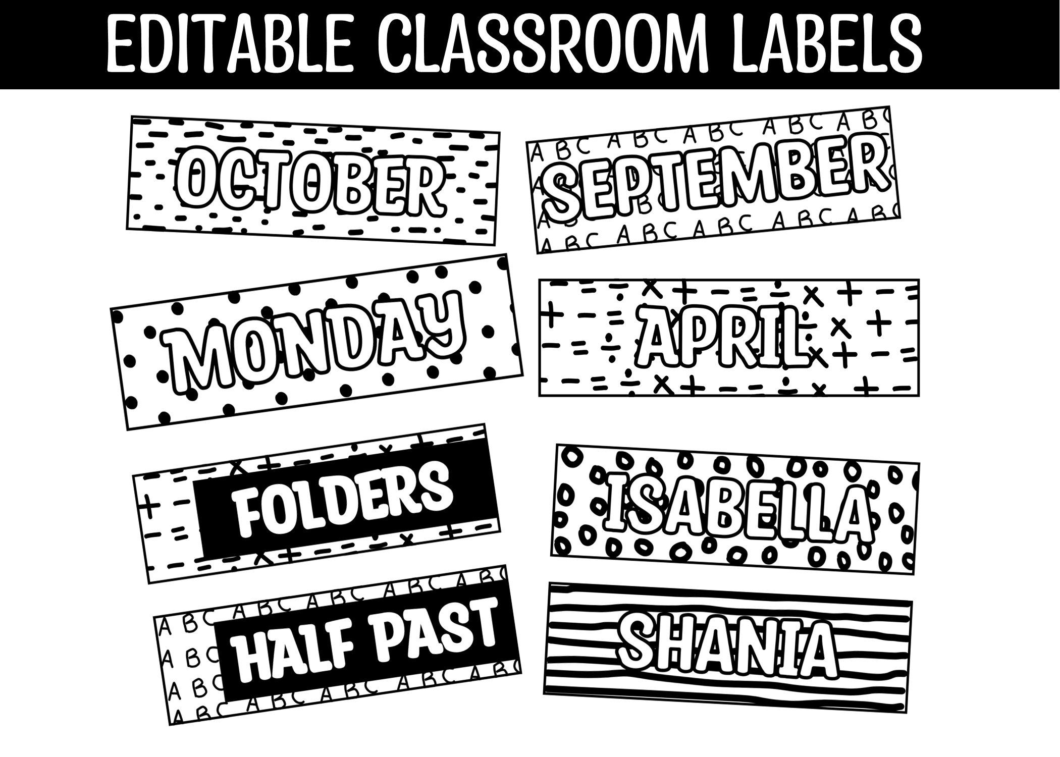 Classroom Labels, Black and White Classroom Labels for Kids, Student ...