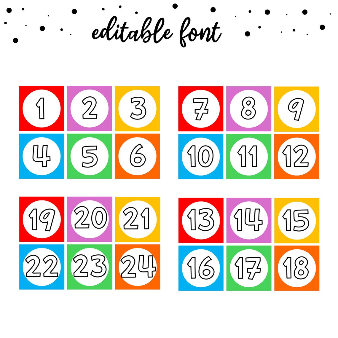 Printable Bright, Colorful Number Labels, Classroom Calendar Number ...