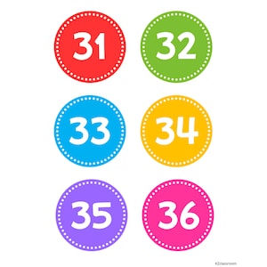 Printable Bright, Colorful Number Labels, Classroom Calendar Number ...