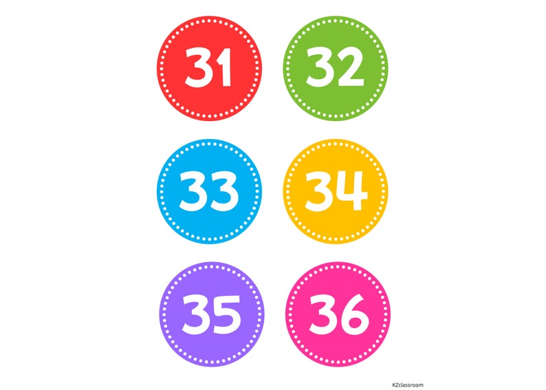 Printable Bright, Colorful Number Labels, Classroom Calendar Number ...