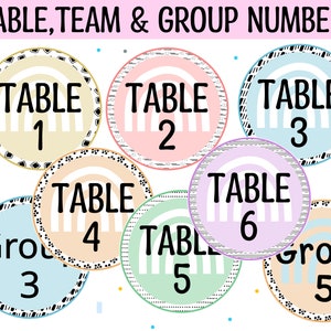 Boho Pastel Rainbow Classroom Table Team and Group Numbers - Etsy