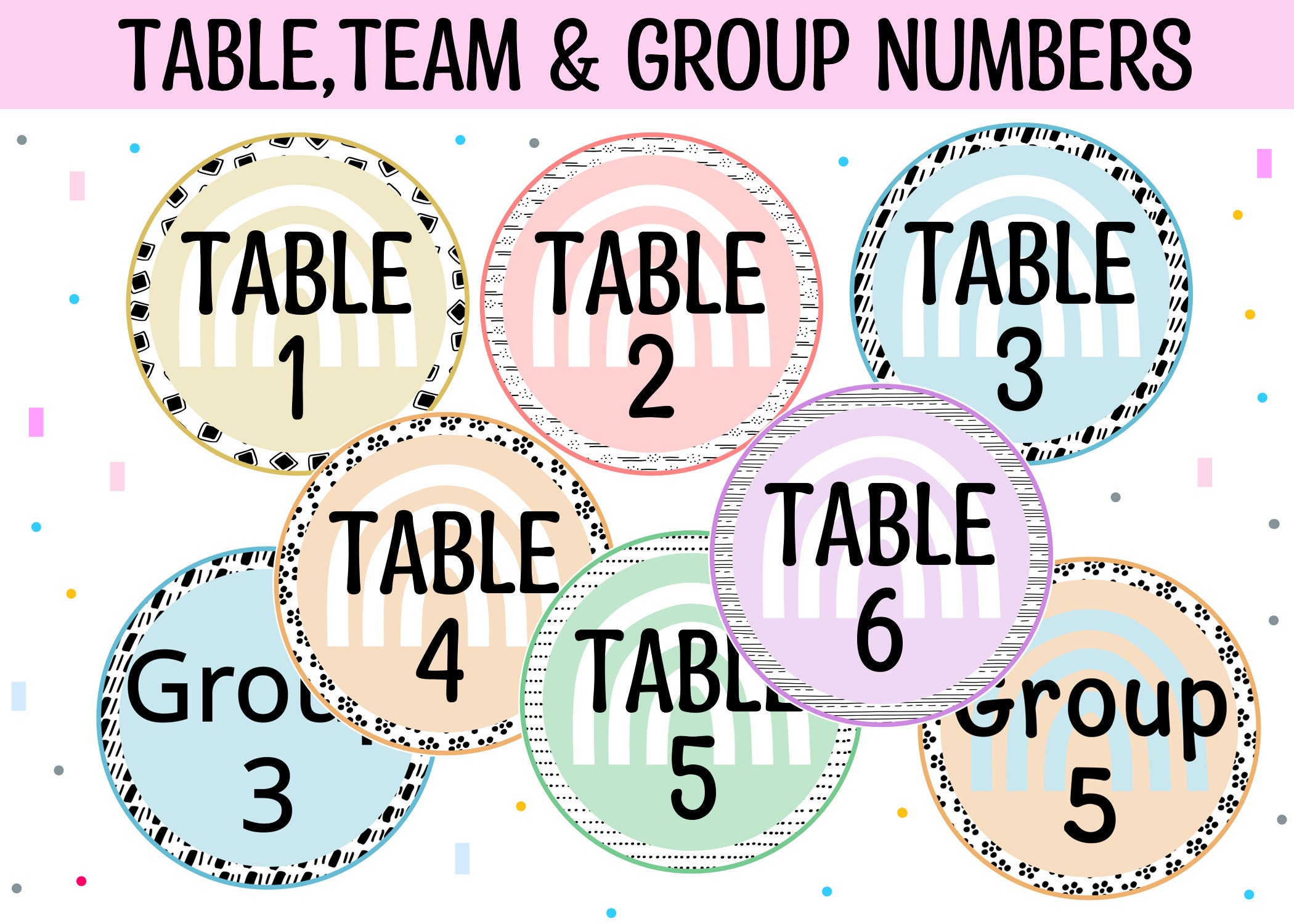 Boho Pastel Rainbow Classroom Table Team and Group Numbers - Etsy