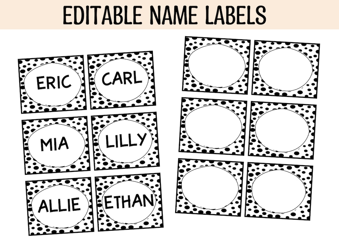 Printable Black and White Name Tags, Name Signs, Back to School Labels ...