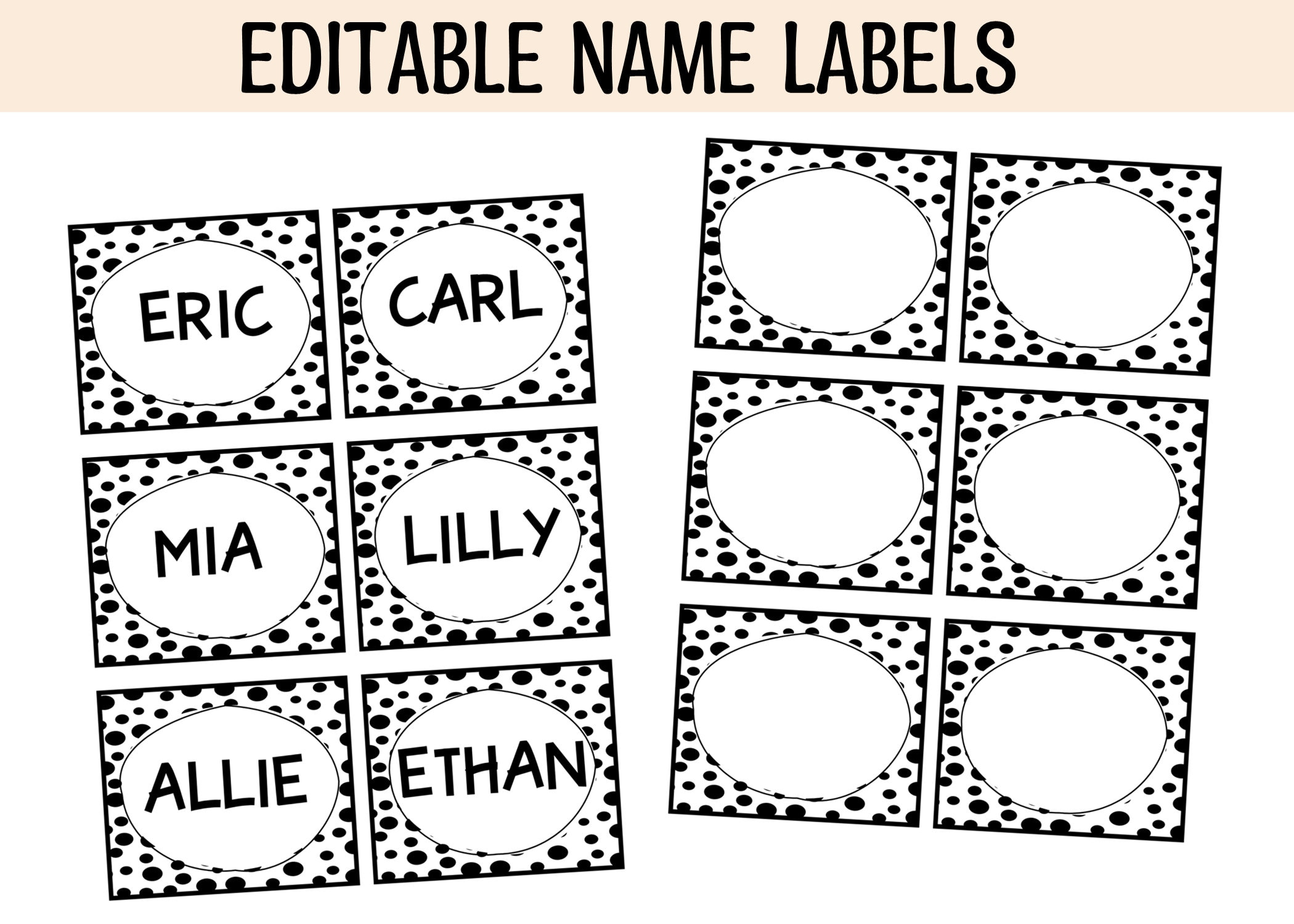 Printable Black and White Name Tags, Name Signs, Back to School Labels ...
