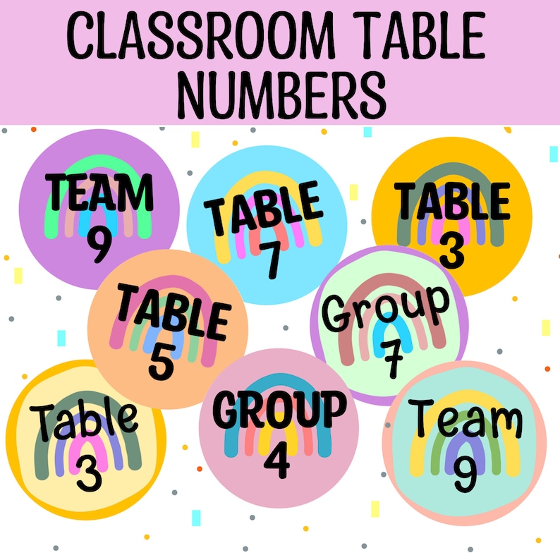 Classroom Table Numbers, Student Group Numbers, Class Team Labels ...