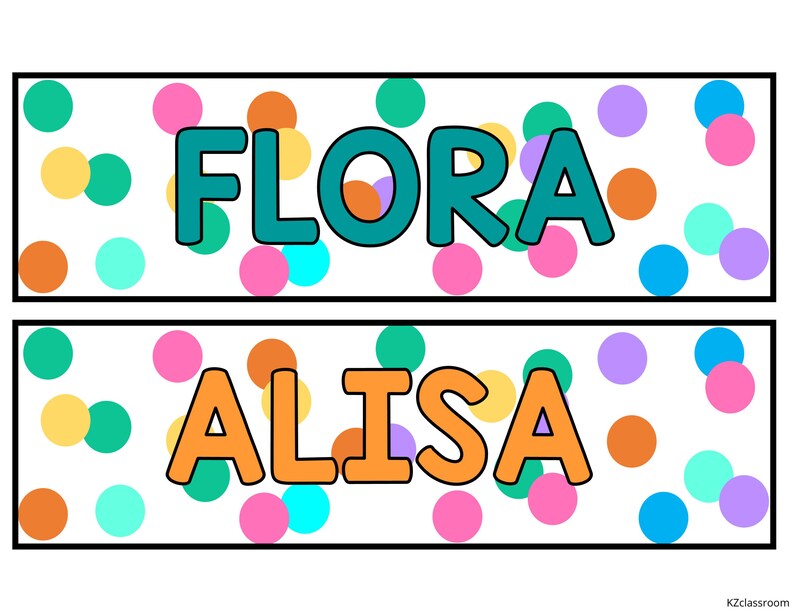 Printable Bright Polka Dots Name Labels, Editable Classroom Labels ...