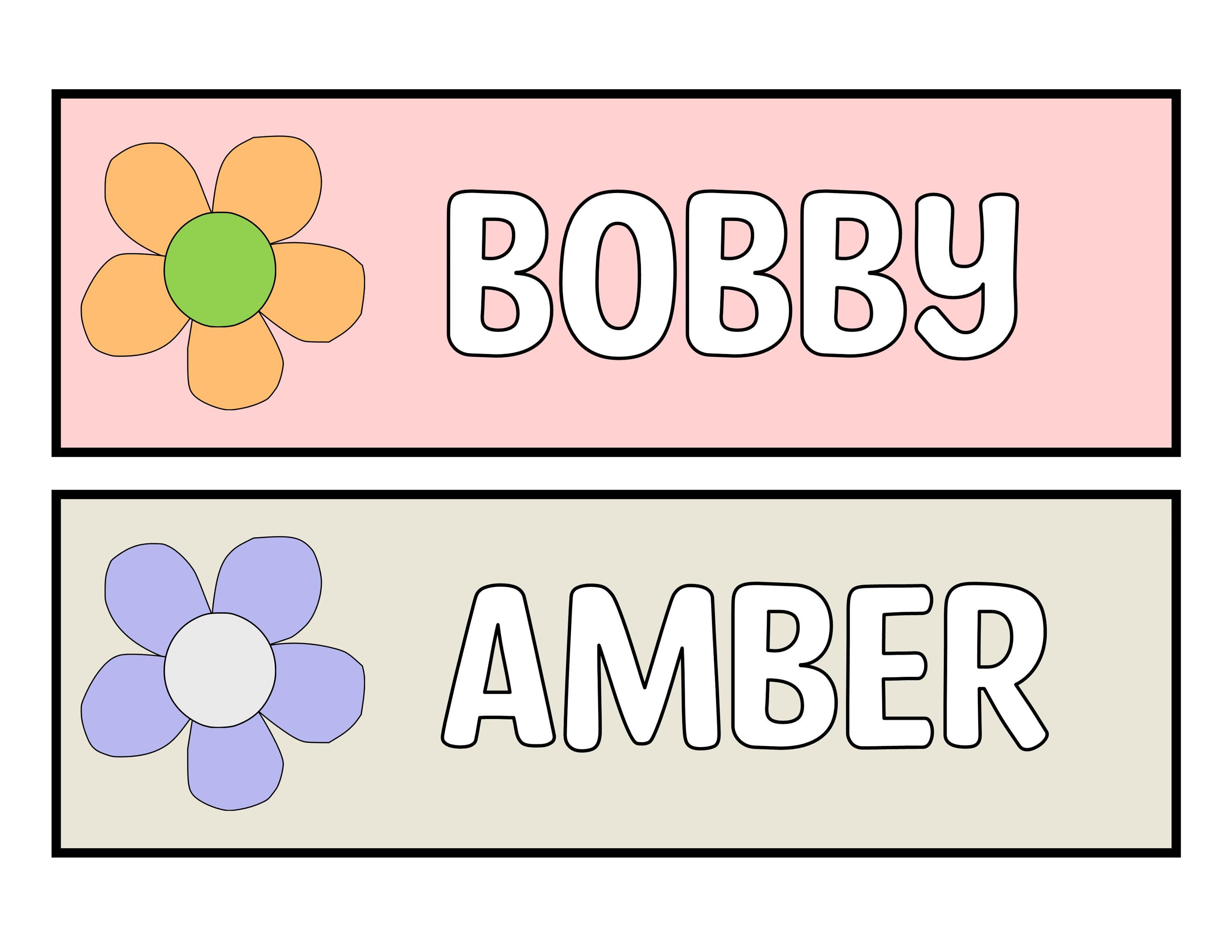 Printable Flower Student Name Labels, Editable Classroom Labels, Back ...
