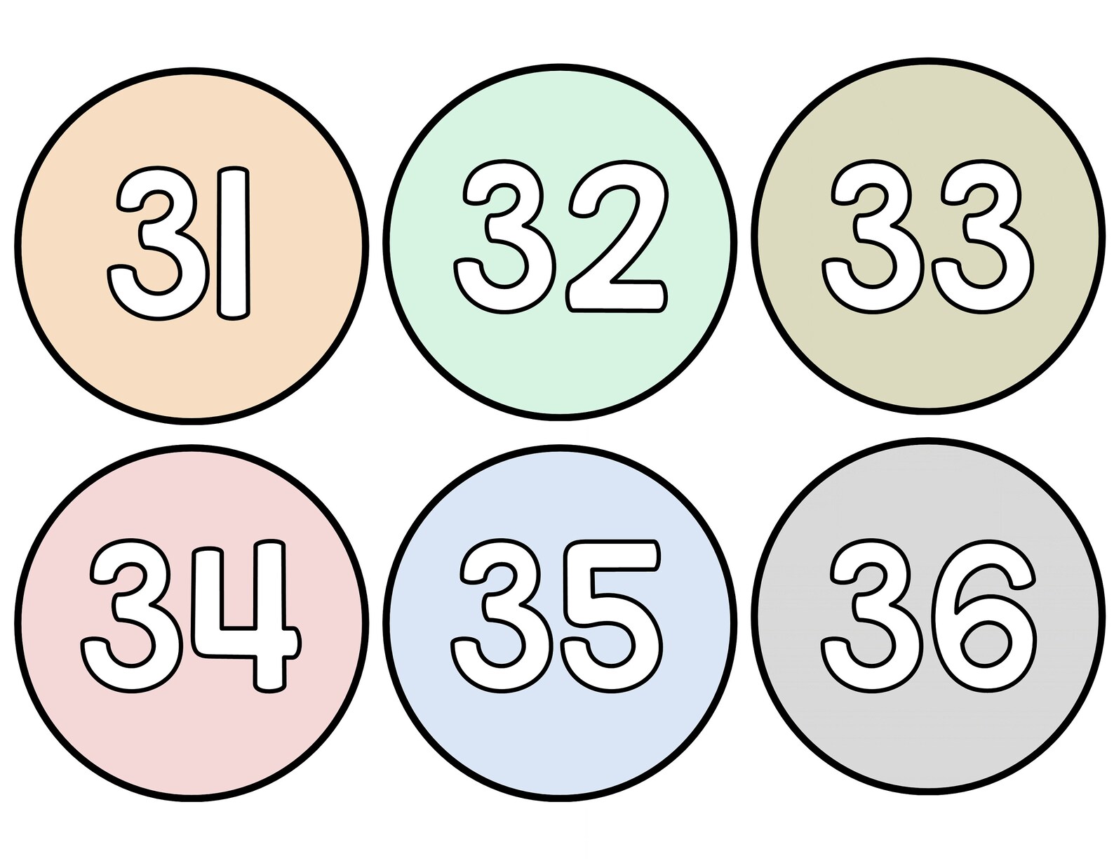 Back to School Calm Colors Calendar Numbers, Round Number Labels ...