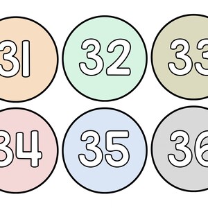 Back to School Calm Colors Calendar Numbers, Round Number Labels ...