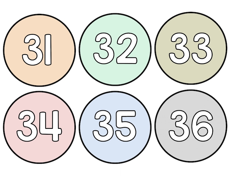 Back to School Calm Colors Calendar Numbers, Round Number Labels ...